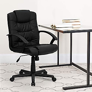 Flash Furniture Lindon Mid-Back Black LeatherSoft Swivel Task Office Chair with Arms