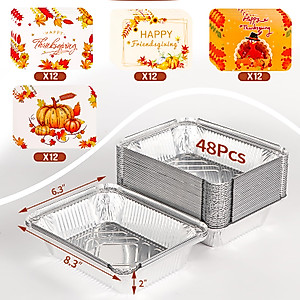 Thanksgiving Aluminum Food Containers with Lids, Thanksgiving Leftover Containers 48 PCS Disposable Turkey Tin Foil Pans Thanksgiving Party Supplies