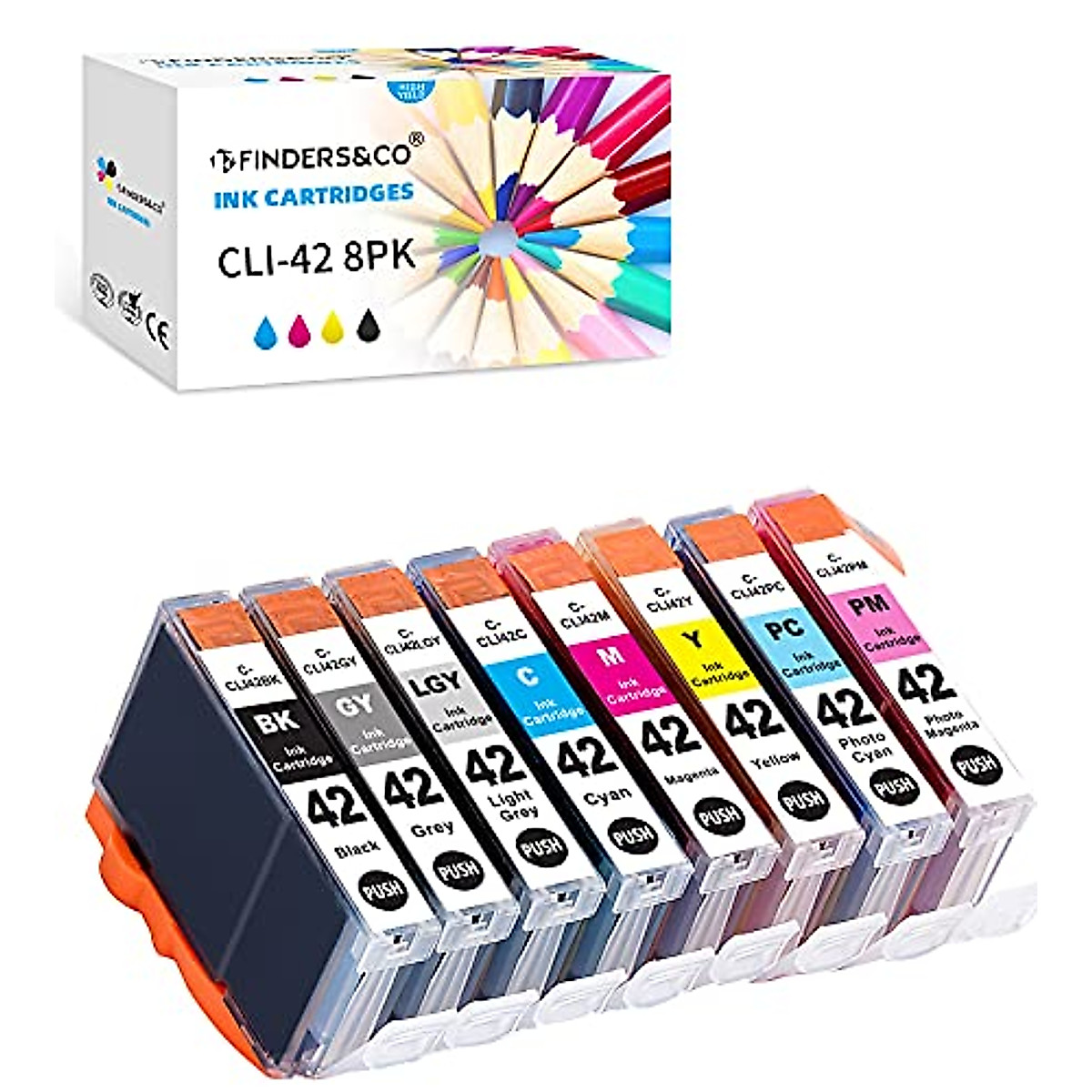 CLI-42 CLI42 Ink Cartridges Replacement for Canon Pixma Pro-100 Pro-100s Printers (1BK, 1C, 1M, 1Y, 1PC, 1PM, 1GY, 1LGY)