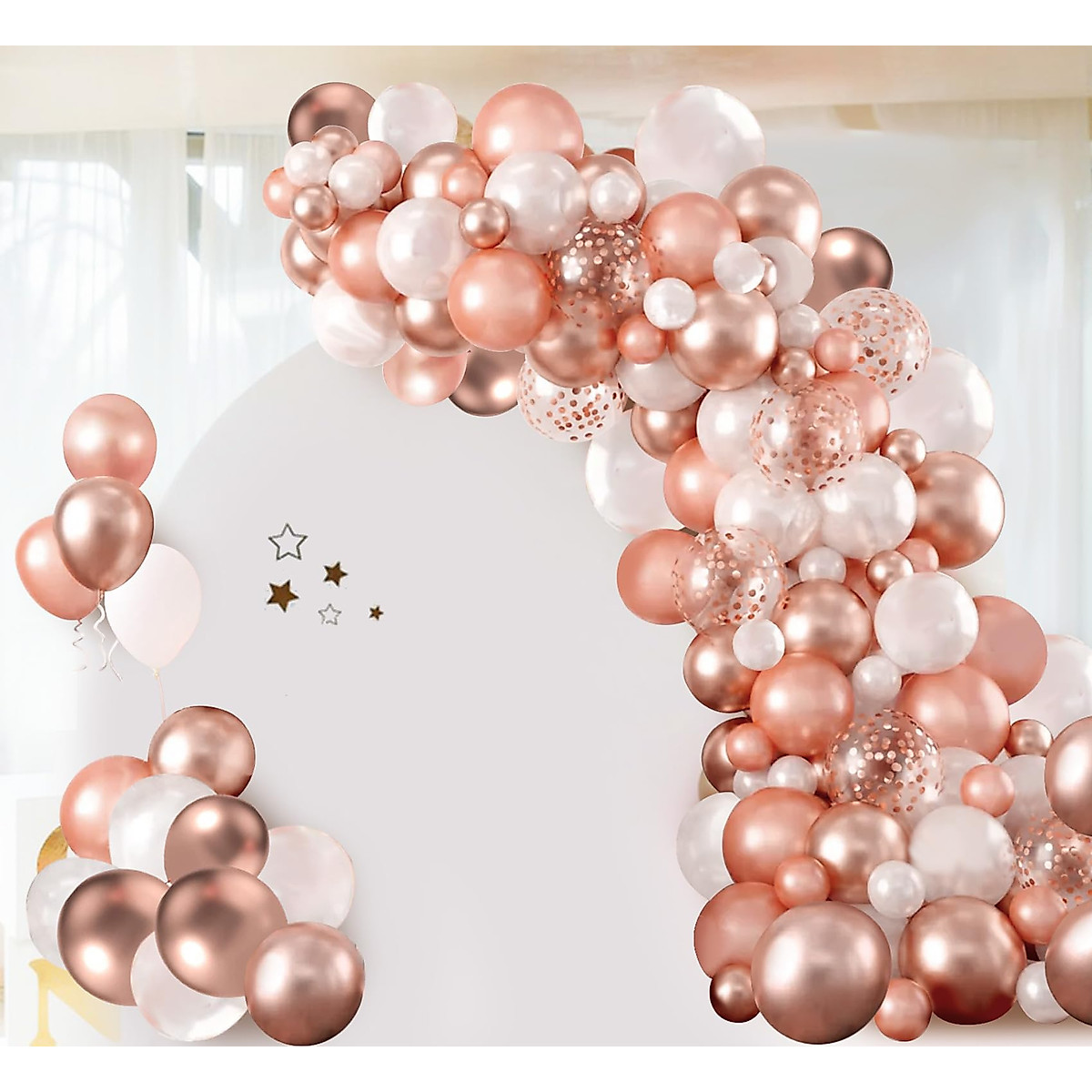 140PCS Rose Gold Garland Balloons Rose Gold Chrome Ballons Arch Kit with Confetti Balloon for Baby Shower Birthday Wedding Bachelorette Party Decor