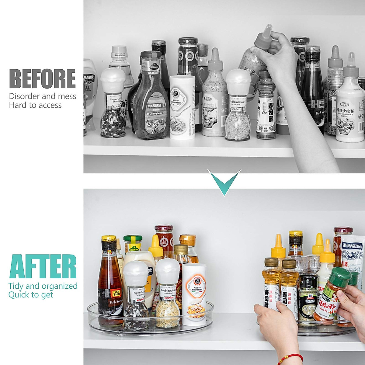 Popdylan 2 Tier Lazy Susan - 360 Degree Rotating Spice Rack - Turntable Cabinet Organizer for Cabinet, Fridge, Kitchen, Bathroom, Vanity Display Stand (10.6in)