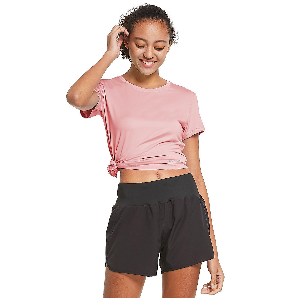 BALEAF Women's Short Sleeve Running Workout Shirts Athletic Tops Lightweight Quick Dry Training Yoga Crewneck Pink L
