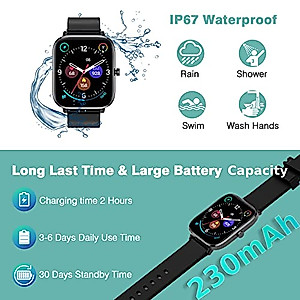 Smart Watch 2023 (Call Receive/Dial) Fitness Tracker Compatible iPhone and Android, 1.7" Full Touch Screen Heart Rate Sleep Blood Pressure Monitor, IP67 Waterproof Digital Watch for Women Men-Black