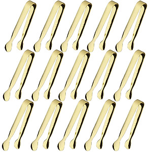 15PCS Serving Tongs, Ice Tongs Stainless Steel Mini Tongs, 4.25Inch Small Gold Sugar Tongs, Kitchen Tongs Mini Serving Utensils for Appetizers, Charcuterie Board, Gold Tongs for Dessert, Tea Party