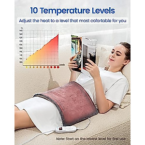 Heating Pad, Renpho Heating Pad for Back Pain Relief & Cramps Relief, FSA HSA Eligible, 10 Heat Settings, Auto Shut Off, Machine Washable, Gifts for Women, Men, ETL Certified, 12"x24'' (Gray)