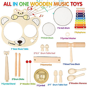9 in 1 Kids Drum Set YOMESTE Toddlers Birthday Gift Wooden Xylophone Musical Instruments Kit,Montessori Musical Instruments Toys for Kids,Happy Gift ^_^ (Wooden Xylophone Drum Set)