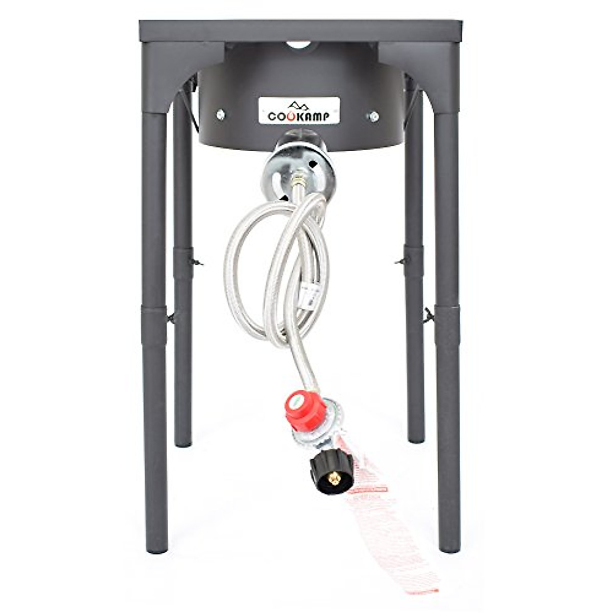 COOKAMP High Pressure Propane Burner Banjo Single Wok Burner with Adjustable Height. 0-20 PSI Adjustable Regulator and Steel Braided Hose SA1550