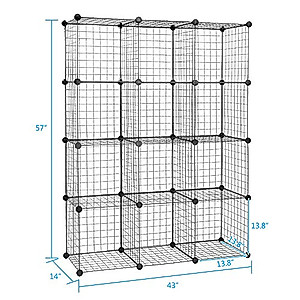 Guilansa Metal Wire 12-Cube Storage,Bookcase, Bookshelf, Storage Cabinet, Wardrobe Closet,Toy Organizer,DIY Closet Cabinet Shelf, Each Cube with 13.8" Sides, Black
