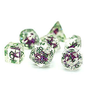 UDIXI 7PCS DND Dice, D&D Dice, Ocean Polyhedral Dice Set Role Playing Dice for Dungeons and Dragons RPG MTG Table Games (Green-Purple Starfish)
