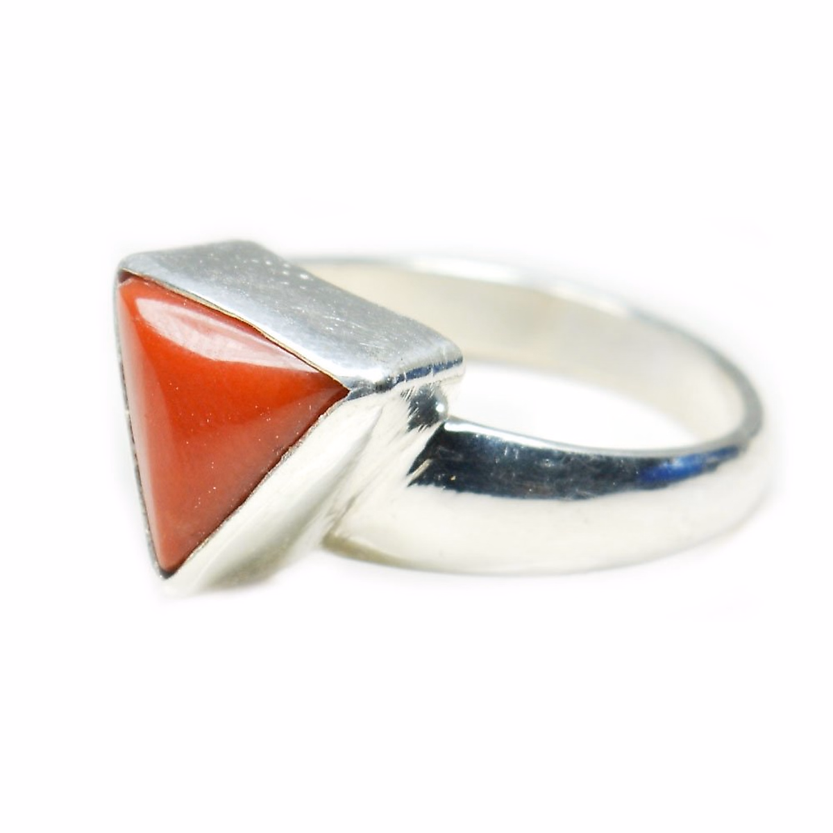 Jewelryonclick Natural 5 Carat Triangle Red Coral Silver Rings for Women in Size 4,5,6,7,8,9,10,11,12,13