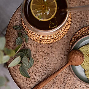 Artera Handmade Natural Rattan Coasters - Round Straw Woven Trivet for Teacup, Wicker Heat Resistant Plate Pad for Hot Pots and Pans, Non-Slip 6 Piece Coaster Set with Holder