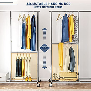 Raybee Clothes Rack Heavy Duty 405LBS Clothing Racks for Hanging Clothes 200+ Rolling Clothes Rack with Wheels Garment Rack Heavy Duty Clothing Rack with Shelves Portable Clothes Rack,Metal,Silver
