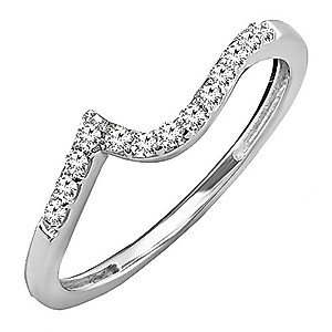 Dazzlingrock Collection 0.12 Carat (ctw) Round Diamond Women Stackable Wedding Contour Band, 14K White Gold, Size 7