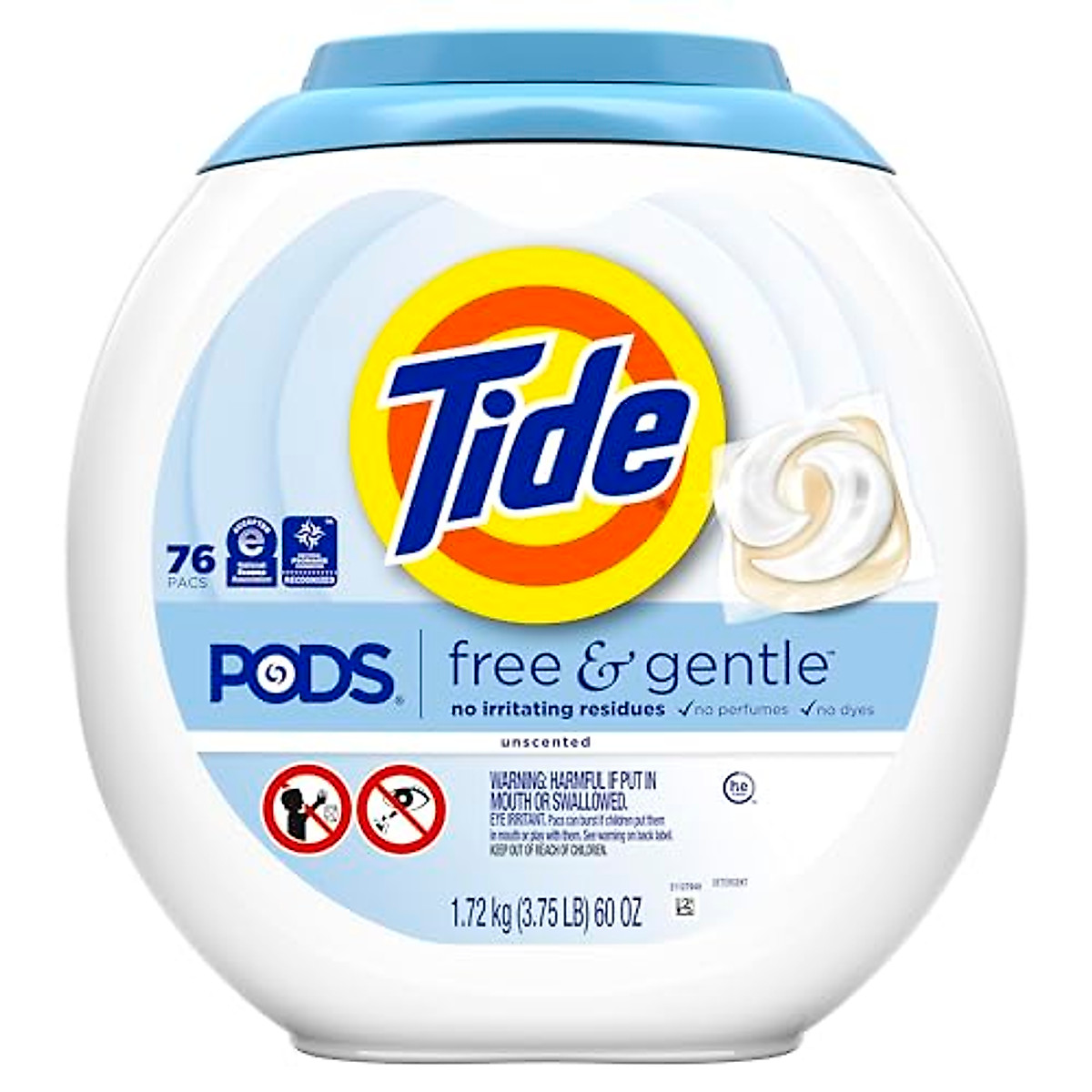 Tide PODS Free & Gentle Liquid Laundry Detergent Pacs, 76 count