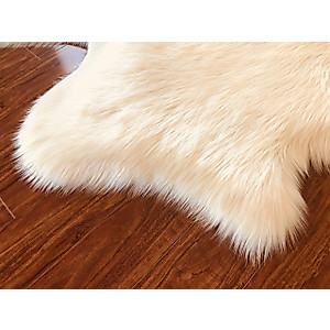 LAMBZY Faux Sheepskin Hypoallergenic Free Shape Silky Shag Rug, Luxury Shaggy Silky Plush Carpet for Bedrooms Rugs Living Rooms Sofa Floor Rugs (Octo 8 Pelts 6'x8', 180x240cm, Cream)