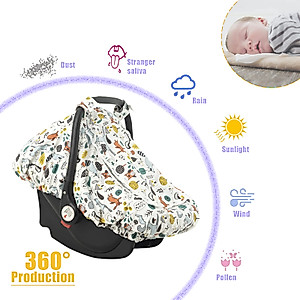 ASunine Car Seat Covers for Babies, Infant Baby Carseat Canopy for Boys Girls, Stretchy Carrier Cover with Peep Windows and Breathable Mesh, Universal Fit for Car Seat…