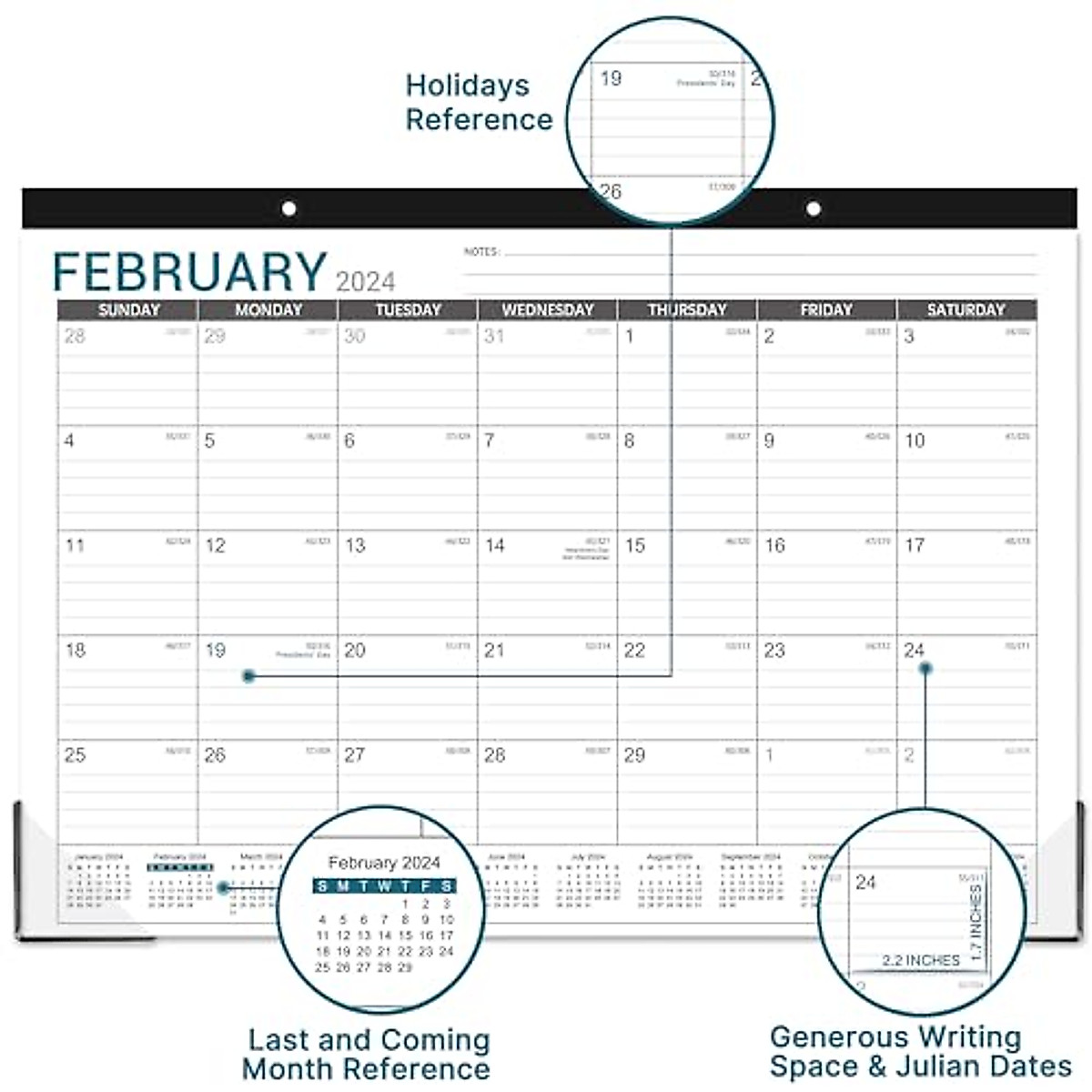 2024 Desk Calendar - Desk Calendar 2024, 17"x12" Desktop Calendar, Jan. 2024 - Dec. 2024, Corner Protectors, Large Ruled Blocks