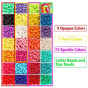 Pony Beads, 4,600 pcs 9mm Pony Beads Set in 27 Colors with Letter Beads, Star Beads and Elastic String for Bracelet Jewelry Making by INSCRAFT