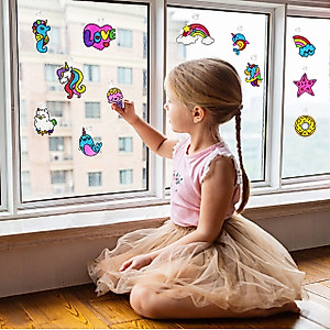 TOYLI Window Glitter Painting Kids Arts and Crafts Creative Set, 26 Suncatchers Kit,Gifts for Boys,Girls Ages 5,6,7,8,9,10 DIY, Great Home Birthday Party Idea, Your Own Fun Painting Activity NON Toxic