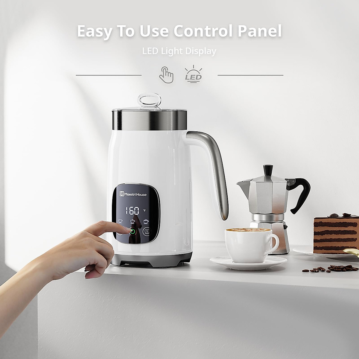 Maestri House Milk Frother, Variable Temp and Froth Thickness Milk Frother and Steamer, 500ML Smart Touch Control Foam Maker, Memory Function for Latte, Warm Milk, Hot Chocolate