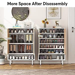 Tribesigns Shoe Cabinet, 18 Pair Rack Organizer Cabinet with Door, 6-Tier Modern Storage Shelves for Entryway Hallway Closet, White and Brown