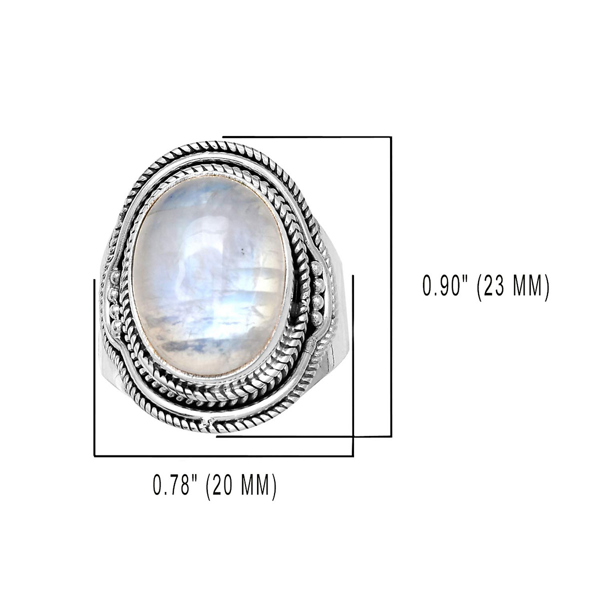 YoTreasure 12x16 MM Moonstone Chunky Ring .925 Sterling Silver