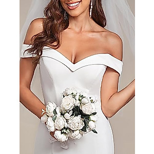 Ever-Pretty Women's Off-Shoulder Mermaid Sweep Train Long Wedding Dresses for Bride White US4