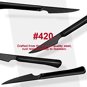 culterman black steak knives Ultra-Sharp Stainless Steel Cutlery Set,Dinner Knives 6-Piece Stainless Steel kitchen Serrated Best Steak Knife (Black)