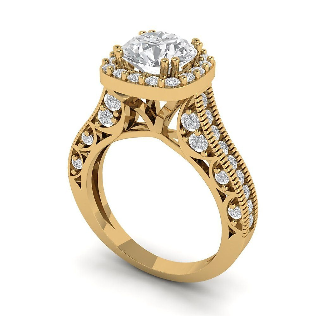 Clara Pucci 1.95 ct Round Cut Solitaire Halo Stunning Moissanite Designer Anniversary Bridal Engagement Ring 14k Yellow Gold 6