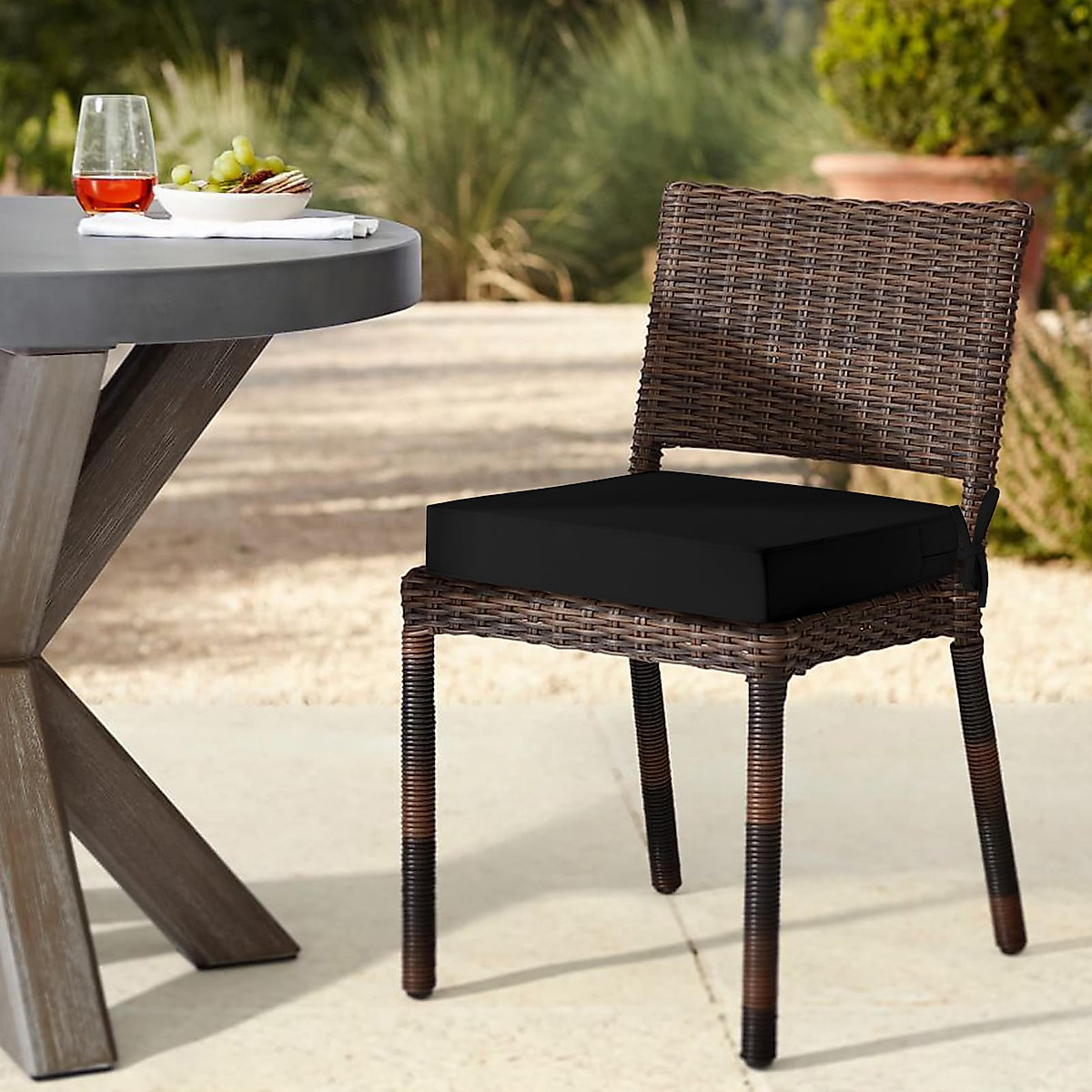 downluxe Waterproof Outdoor Chair Cushions Set of 2, 19" x 19" x 3" Patio Chair Cushion with Non-Slip Ties & Handle, Square Outdoor Cushion for Patio Furniture with Removable Cover, Black