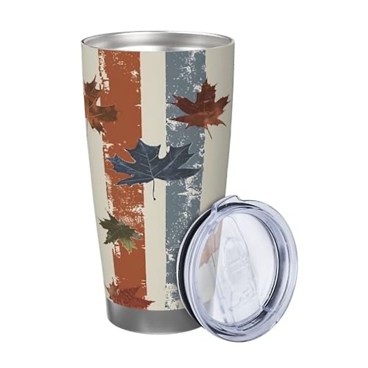 AYCZN Stripes Maple 20 OZ Tumbler Stainless Steel Travel Coffee Mug, Autumn Leaves Insulated Water Bottle with Lid and Straws Leakproof Thermal Cup