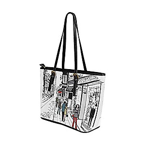 InterestPrint Fashion Women's PU Leather HandBags Ladies Shoulder Bags Tote Bags Cobbled Street in Paris, France