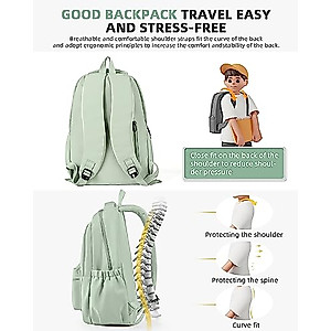 BOXSAM Lightweight School Backpack for Women Men, Laptop Travel Casual Daypack College Secondary School Bags Bookbag for Teenage Girls Boys, Green