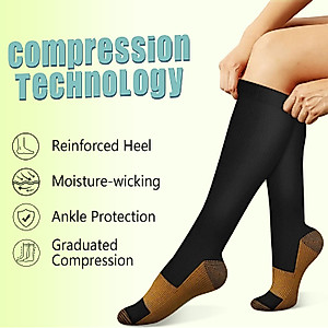 Iseasoo Copper Knee High Compression Socks For Men & Women - Best For Running,Athletic,Medical,Pregnancy and Travel -15-20mmHg (L/XL, Black)