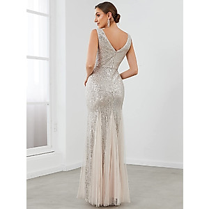 Ever-Pretty Women's Sexy V-Neck Backless Mermaid Evening Maxi Dress Rose Gold US8