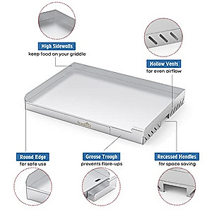 Stanbroil Universal Stainless Steel Grill Griddle with Even Heat Cross Bracing for BBQ Charcoal/Gas Grills, Camping, Tailgating, and Parties 23” x 16”