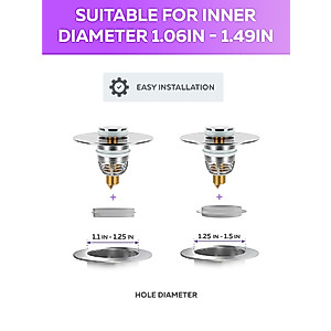 2 in 1 Bathroom Sink Stopper Replacement - 1.06"-1.65" Pop Up Drain Stopper - Universal Sink Drain Stopper with Anti-Clogging Filter Basket - Bathroom Sink Plug for Basin Drain Holes