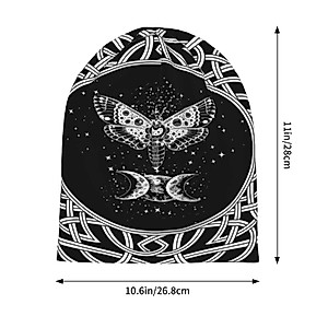 Sigouyinei Black and White Pagan Witch Moth Knit Hat Slouchy Skull Cap Beanie Hat for Men Women Gifts