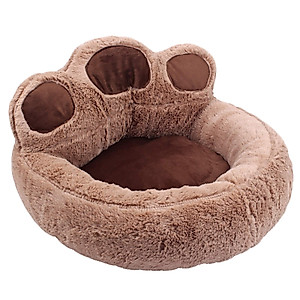Durable Comfortable Natural Cat Dog Beds for Small Pet,Lovely Bear Paw Shape Dog Cats Pet Cushion Bed Warm Plush Soft Nests Kennel - White