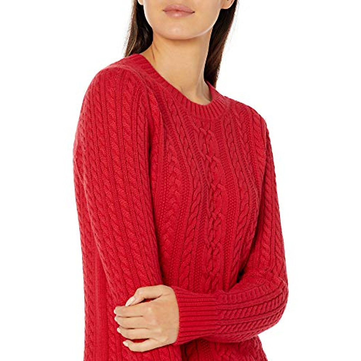 Amazon Essentials Women's Fisherman Cable Long-Sleeve Crewneck Sweater (Available in Plus Size), Red, Large
