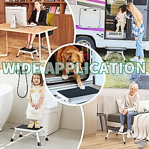 Adjustable Folding One Step Stools for Adults, Heavy Duty Metal Step Stool for Kids/Seniors, Foldable Camper/RV Step Stool, Portable Small Stepping Stool for College Dorm Bed/Kitchen/Car by OOSOFITT