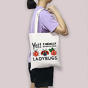 BDPWSS Ladybug Tote Bag For Women Good Luck Ladybug Lover Gift Yes i Really Do Need All These Ladybugs Canvas Handbag (Do need ladybugs TG)