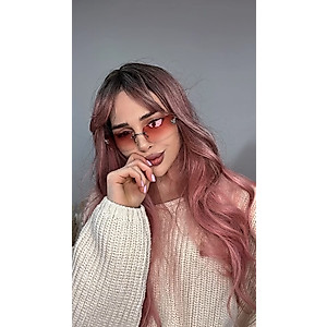 Rectangle Y2k Sunglasses for Women,Trendy Rimless Gradient Pink Sunglasses Retro Square Vintage Shades