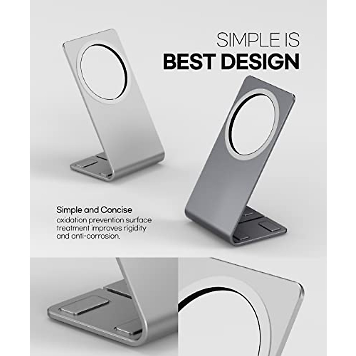 iLakia Cell Phone Stand for MagSafe Charger, Aluminum Charging Holder Dock Cradle for Desk, Mag-Safe Accessories Compatible with iPhone 14 13 12 Model Series, Silver Color (MagSafe Not Included)