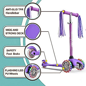 Kids Scooter - Toddler Scooter for Kids 3-6 Adjustable Height -3 Wheel Scooter for Kids Ages 3-5 Boys & Girls- Kids Three Wheel Scooter with Light Up LED Wheels Made for Stable Ride (Purple-Pro)