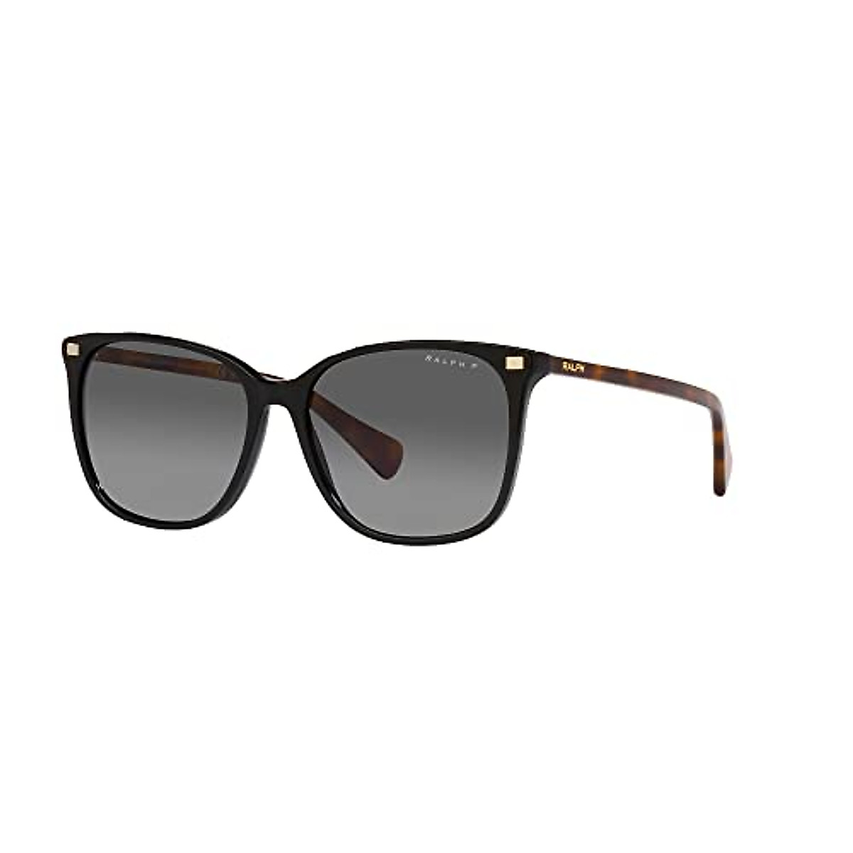 Ralph by Ralph Lauren Women's RA5293 Square Sunglasses, Shiny Black/Polarized Gradient Brown, 56 mm
