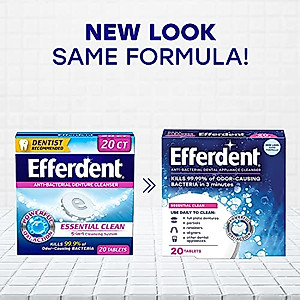 Efferdent Denture & Retainer Cleanser Tablets, Essential Clean, 20 Tablets (Pack of 4)