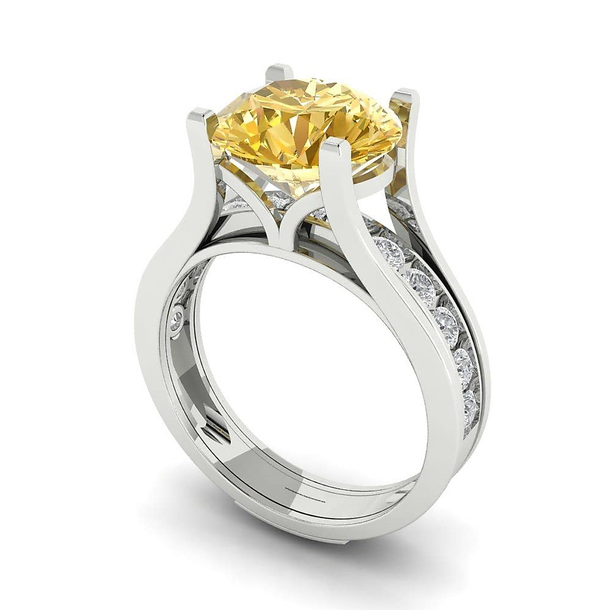 Clara Pucci 2.89ct Round Cut Solitaire Natural Citrine Engagement Promise Anniversary Bridal Ring Band set Sliding 14k White Gold 9