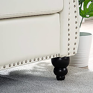 FANYE 84.65" 3-Seaters Chesterfield Clasic Luxury Roller Armrest Soild Wood Legs Sectional,Button Tufted PU Leather Upholstered Modular Sofa Couch with Reversible Cushions & Nailhead Decor, White