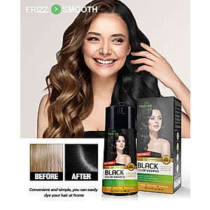 Herbishh Hair Color Shampoo for Gray Hair - Enriched Formula with Keratin & Tuber Fleece Flower - Full Grey Coverage, Easy to Use, Long lasting, Instant - Black (400ml)